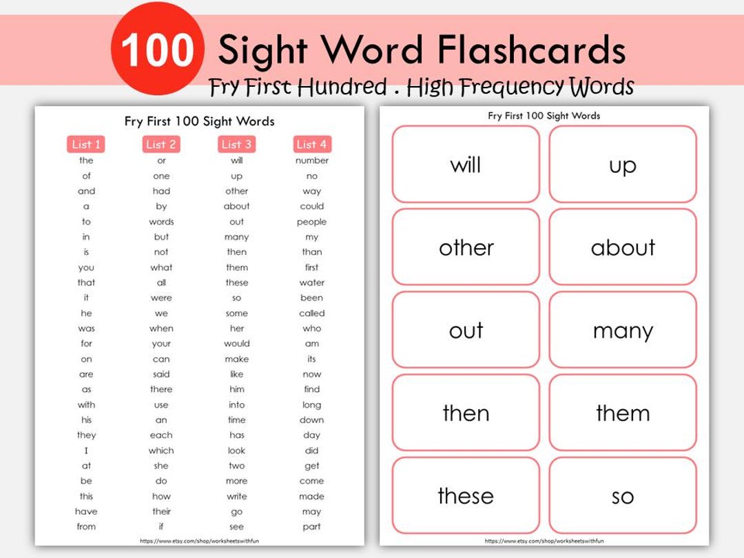 Fry First 100 Sight Words Flashcards: Kindergarten, Grade 1 (PDF ...