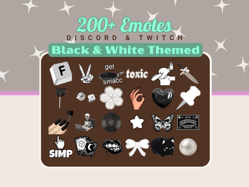 200+ Black and White Emotes Pack | for Discord and Twitch | Includes ...