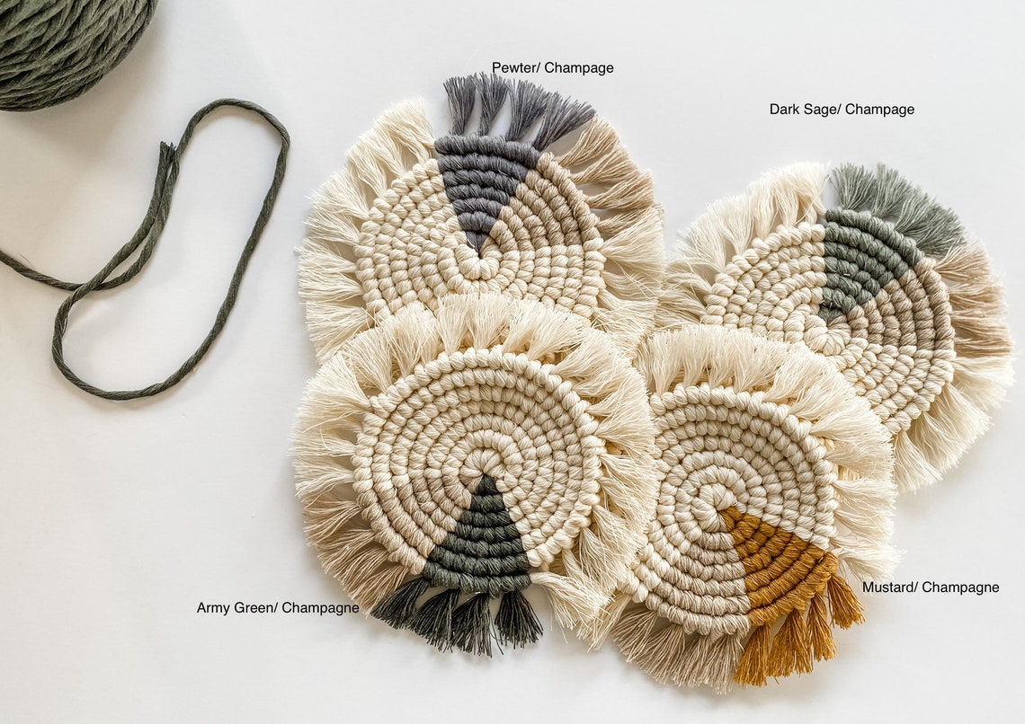 Set of 4 Macrame Coasters Boho Home Decor Color Block Plant - Etsy
