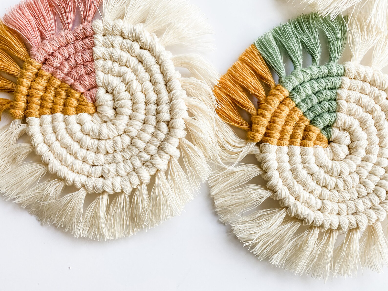 Set of 4 Macrame Coasters Boho Home Decor Color Block Plant - Etsy