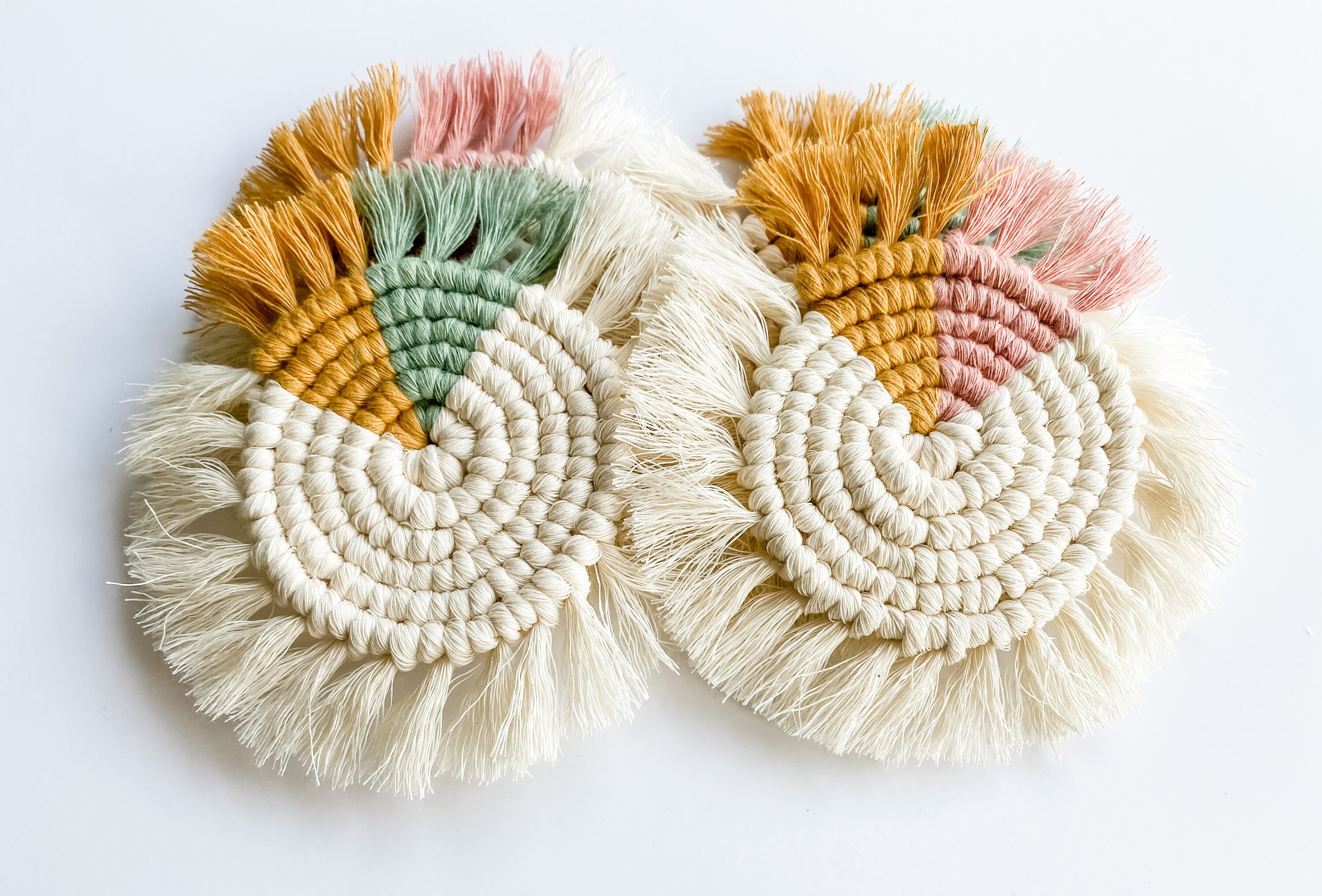 Set of 4 Macrame Coasters Boho Home Decor Color Block Plant - Etsy