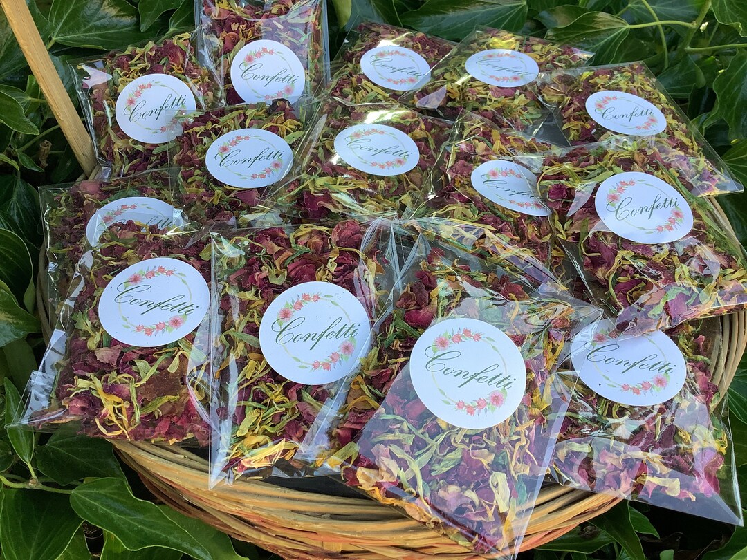 50 Eco Wedding Confetti Throws Dried Diy You Fill Bags Biodegradable Dried Red Rose and Blossom ...