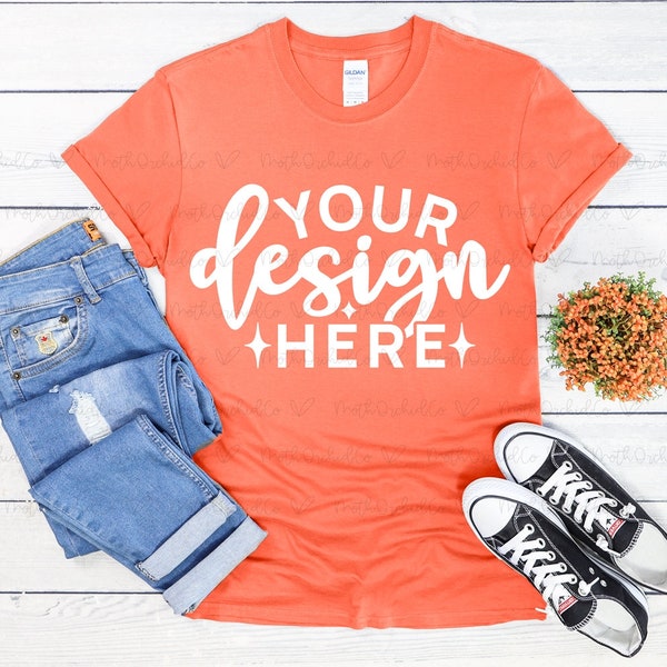 Heather Orange Gildan Mockup - Etsy