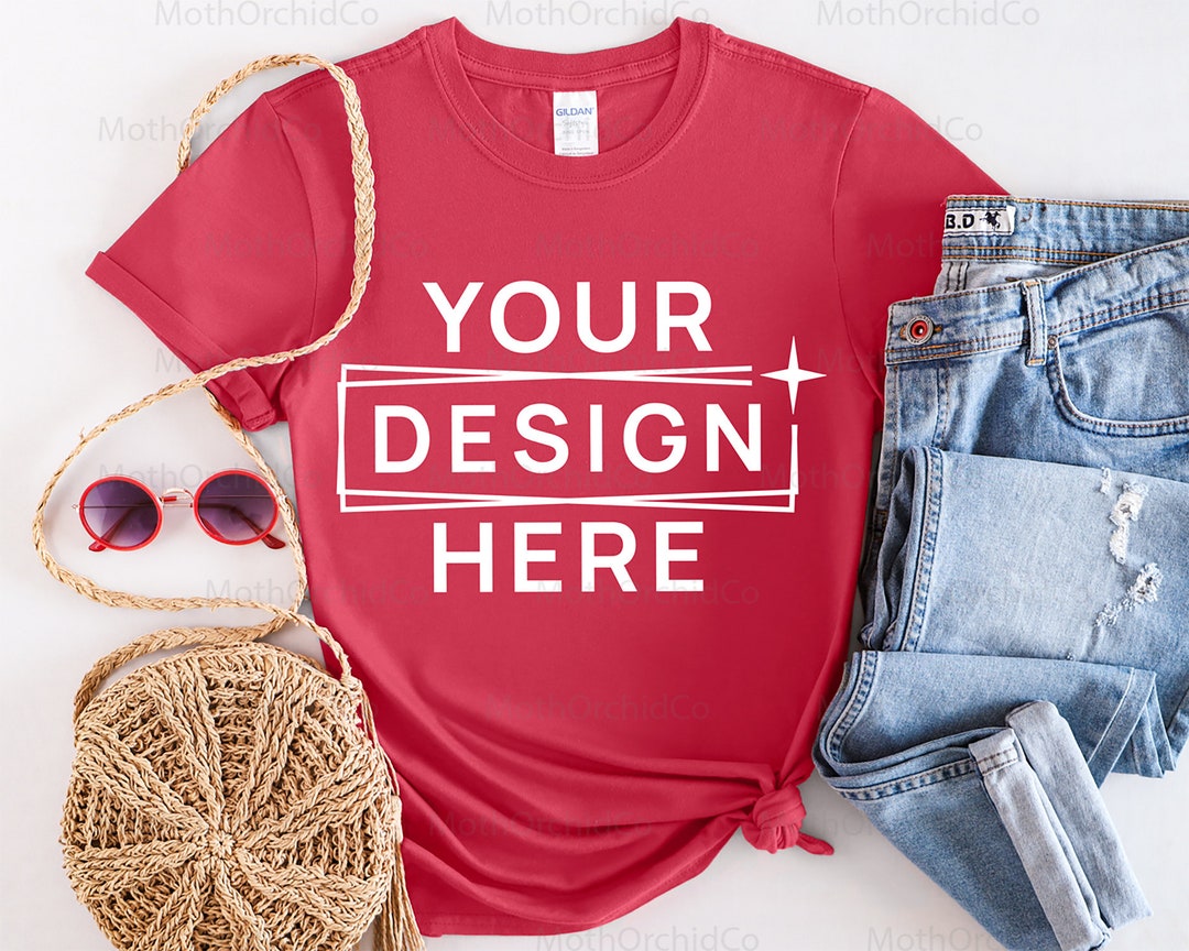 Gildan 64000 Antique Chery Red Mockup, Gildan 64000, T-shirt Mockup ...
