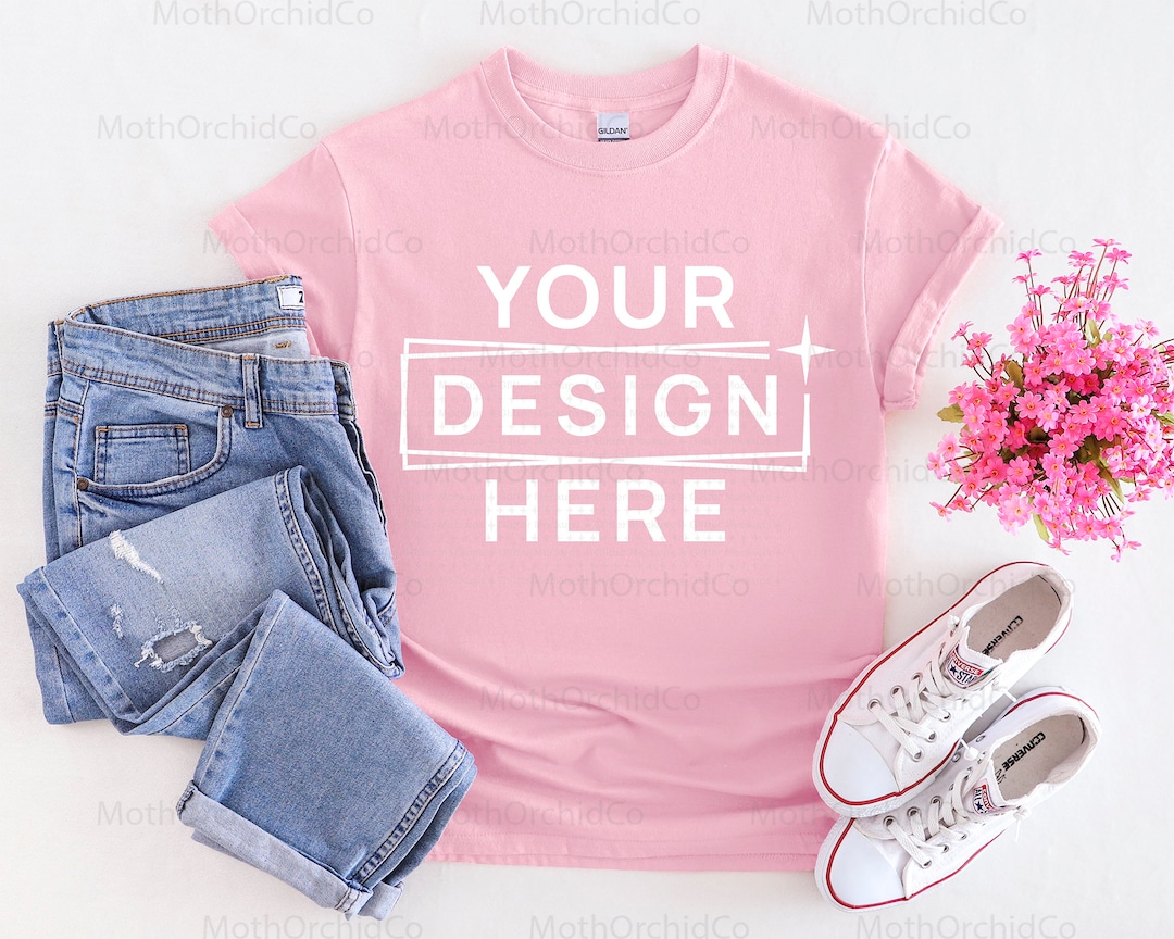 Gildan 5000 Light Pink Mockup, T-shirt Mockup Feminine, Boho Mockup ...