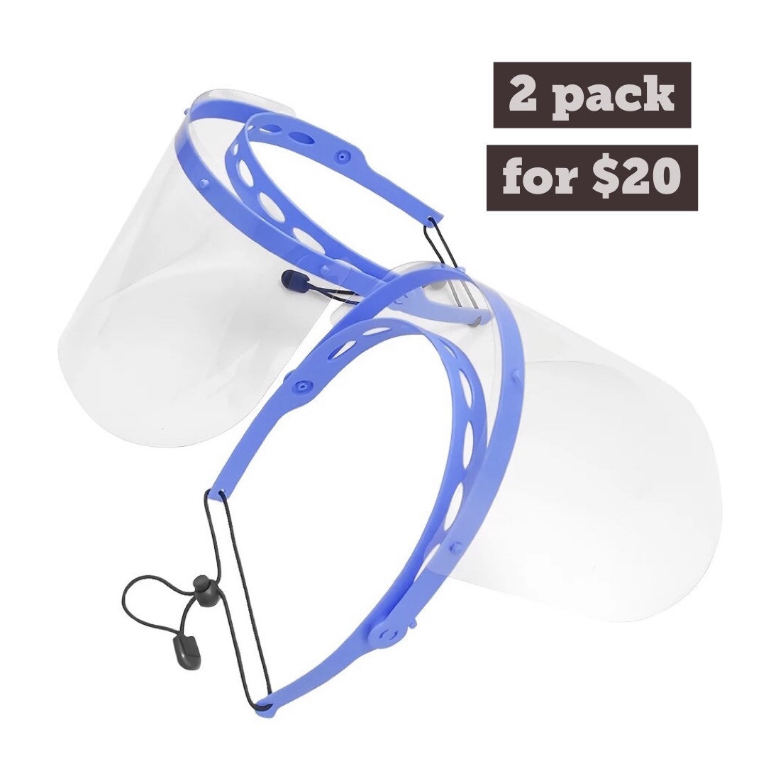 2 Pack Adjustable Clear Face Shields, Elastic Band, Face Protection ...