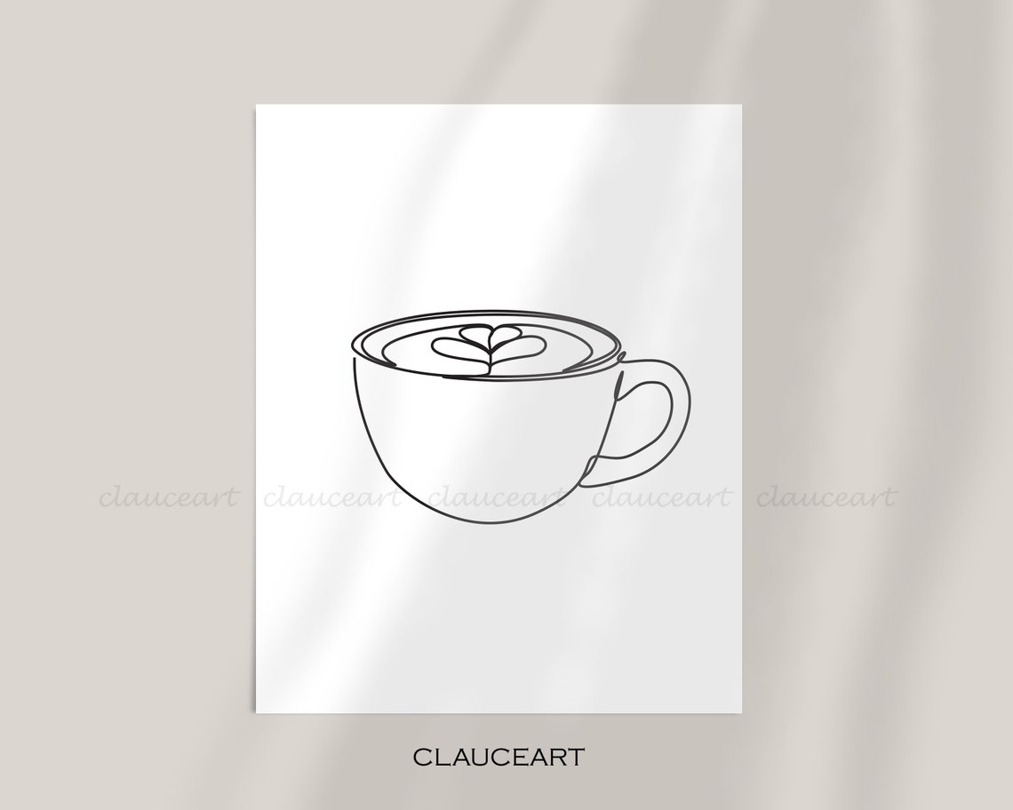 Coffee One Line Art Print, Coffee Line Drawing, Kitchen Wall Décor ...