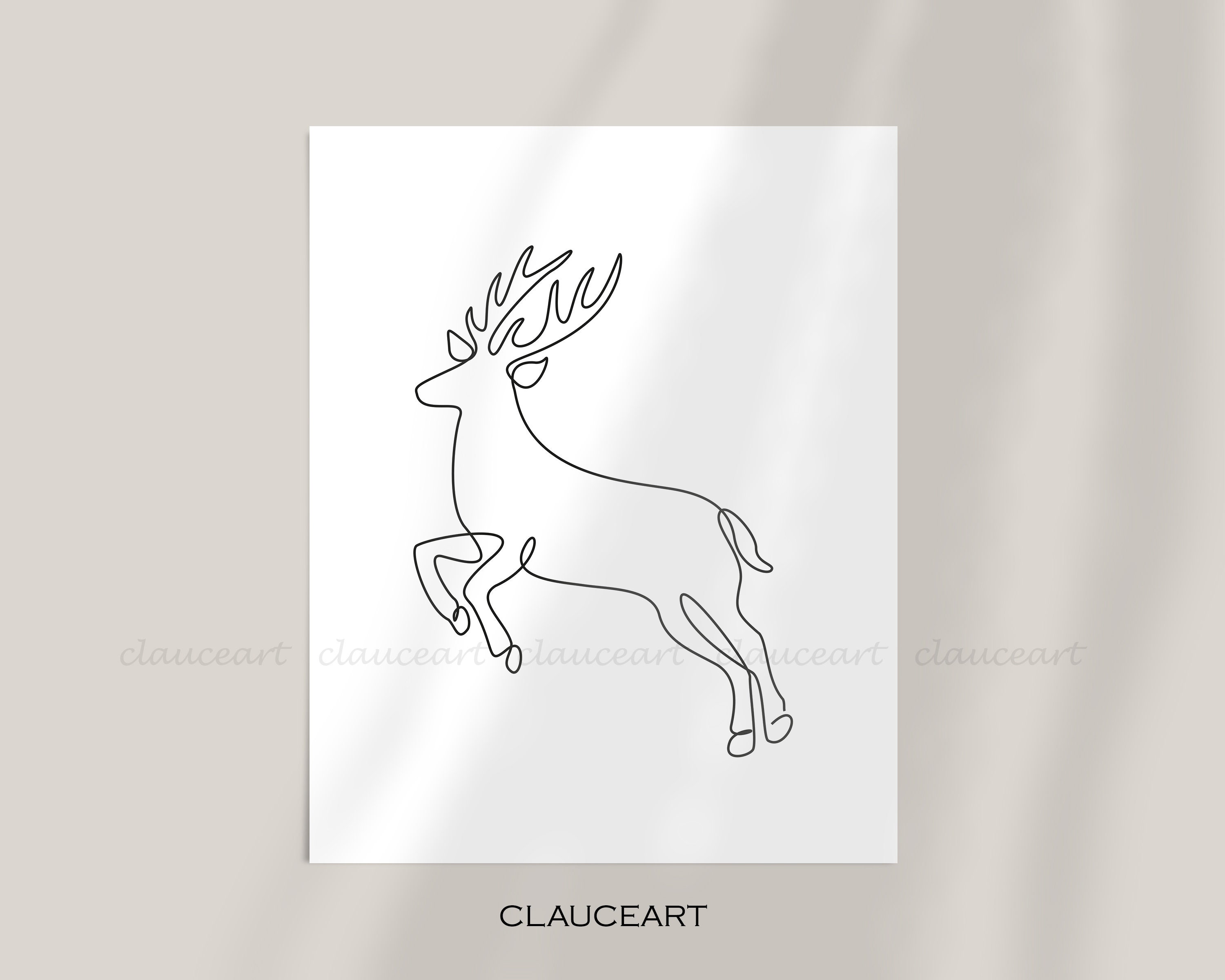 Minimal Deer Line Art, Christmas Deer Wall Art, Animal Art Print, One ...