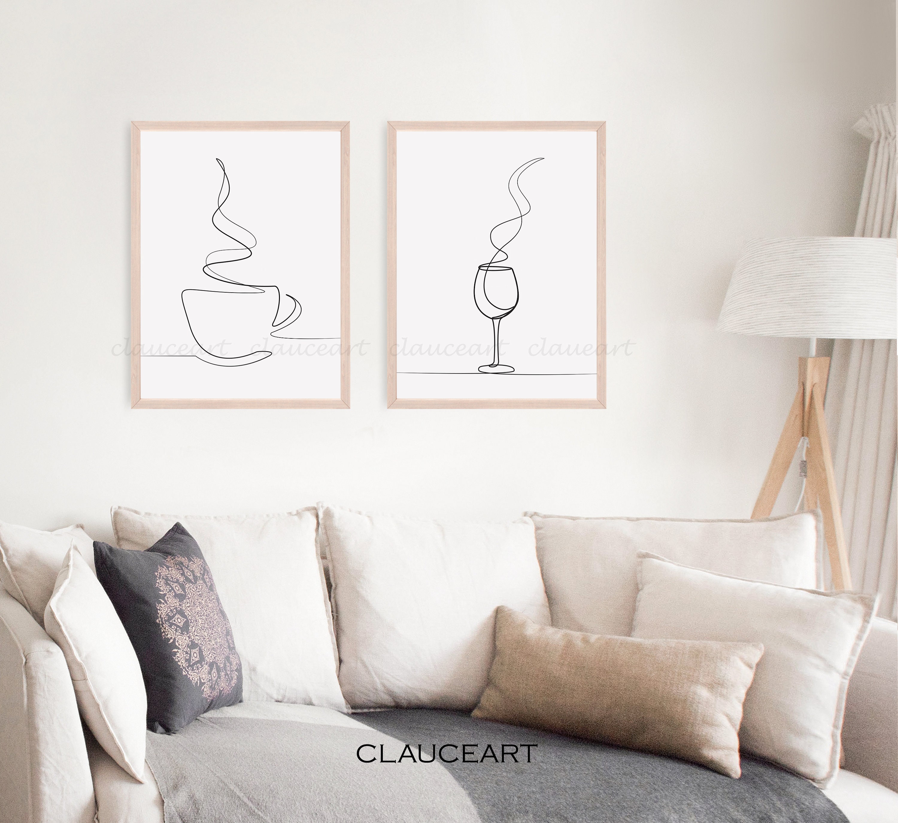 Coffee Line Art Print, Kitchen Wall Decor, Coffee Illustration ...
