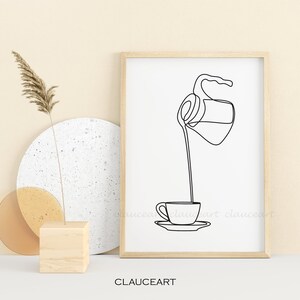Coffee One Line Art, Coffee Line Drawing, Minimalist Wall Art, Coffee ...