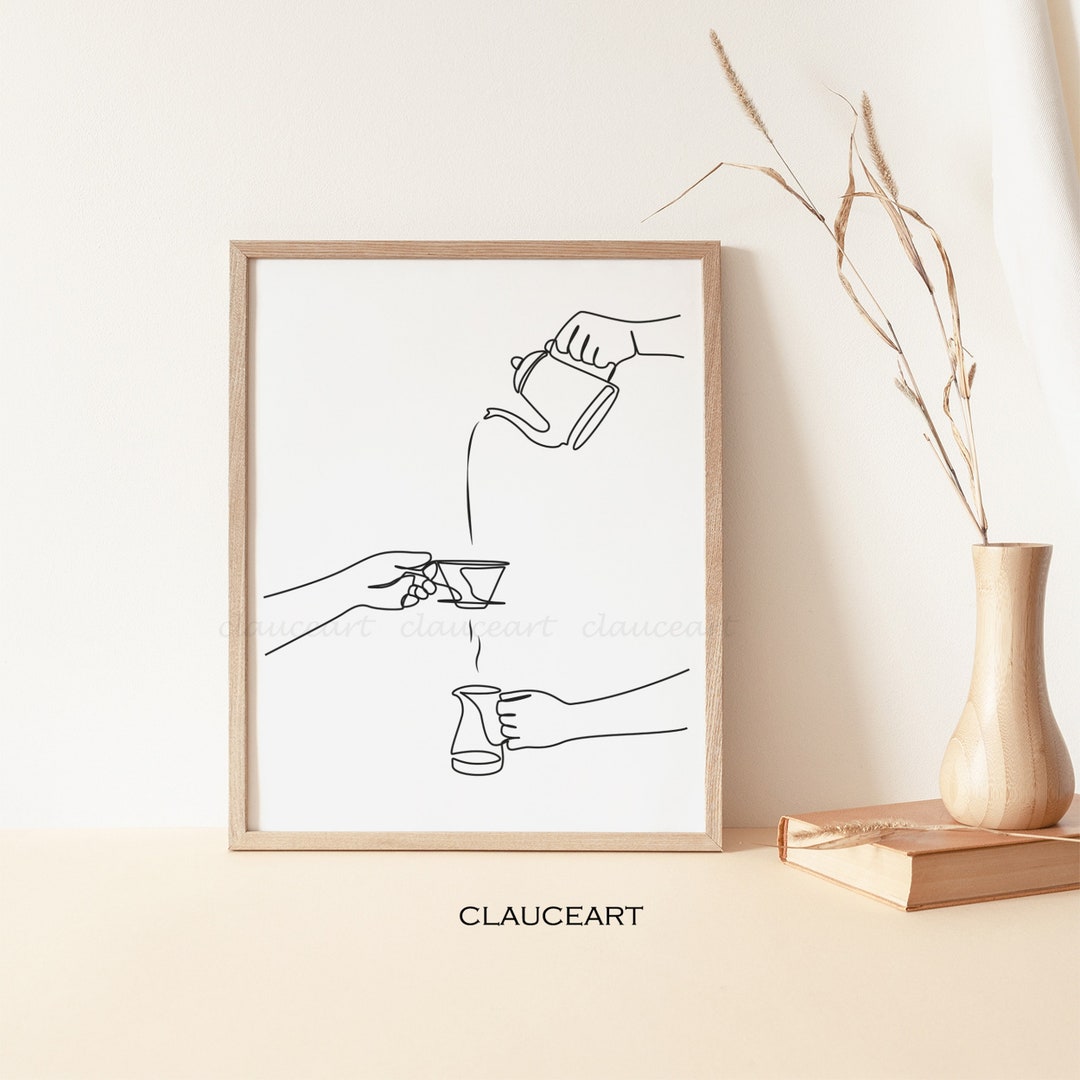 Coffee Poster Art, Coffee One Line Drawing, Kitchen Wall Décor, Coffee ...