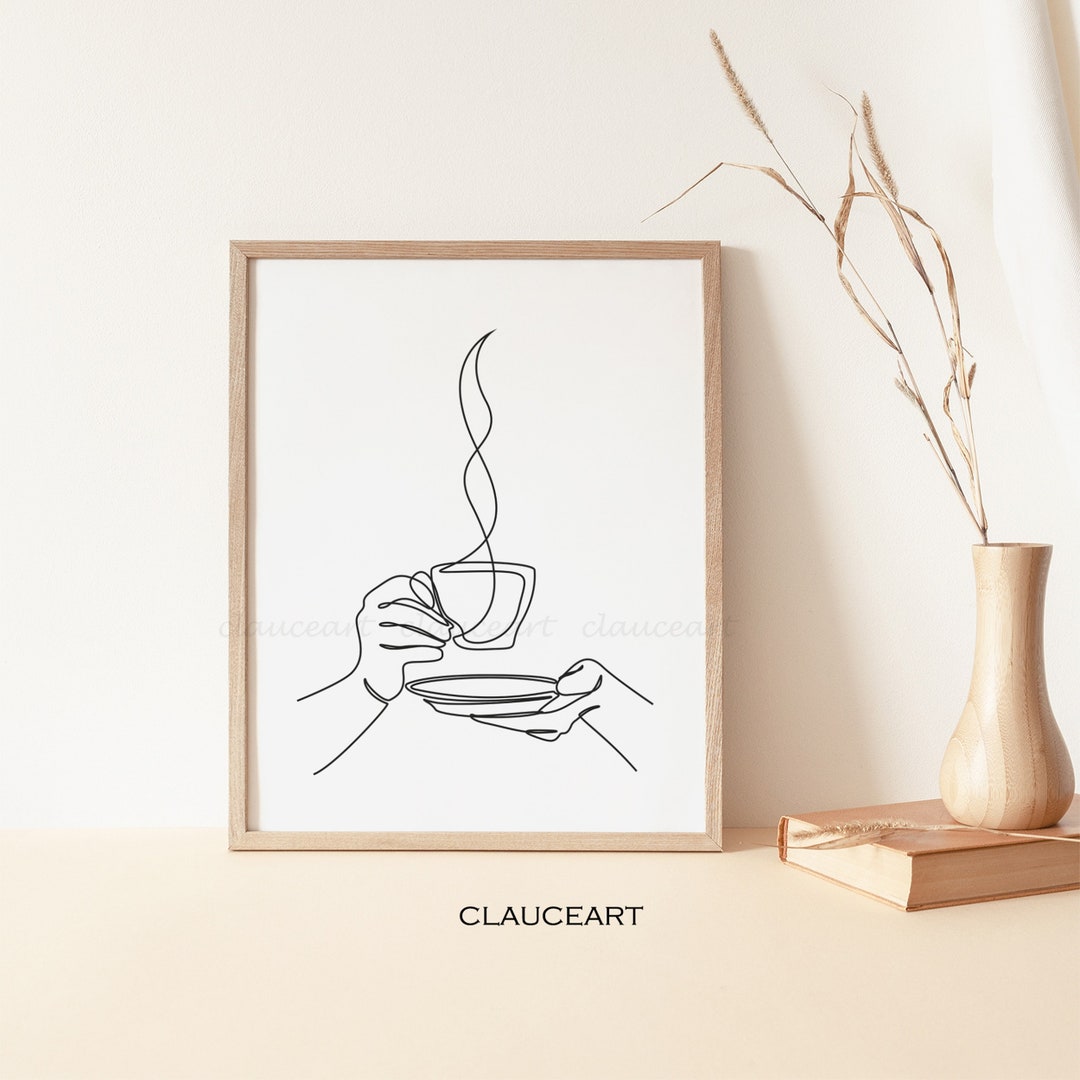 Hot Coffee Line Art, Coffee Art Print, Minimalist Wall Art, Coffee ...
