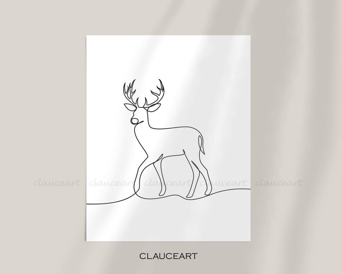 Deer Line Art, Christmas Deer Art Print, One Line Drawing, Reindeer ...