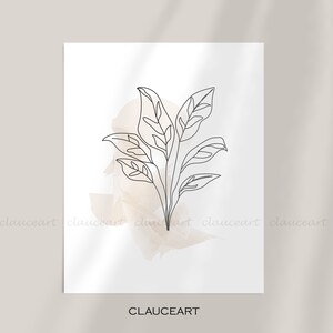 Botanical Line Drawing, Boho Line Art, Leaf Printable Wall Art ...
