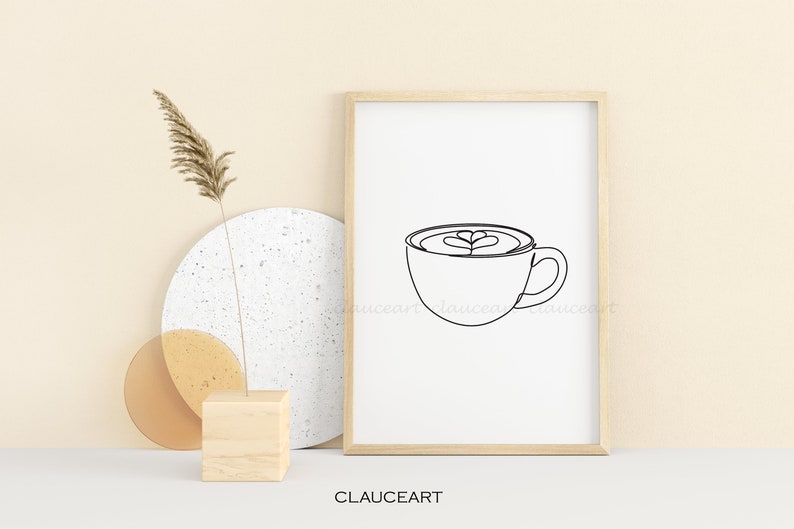 Coffee One Line Art Print, Coffee Line Drawing, Kitchen Wall Décor ...