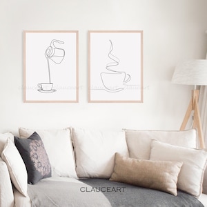 Coffee Line Art Print, Kitchen Wall Decor, Coffee Illustration ...