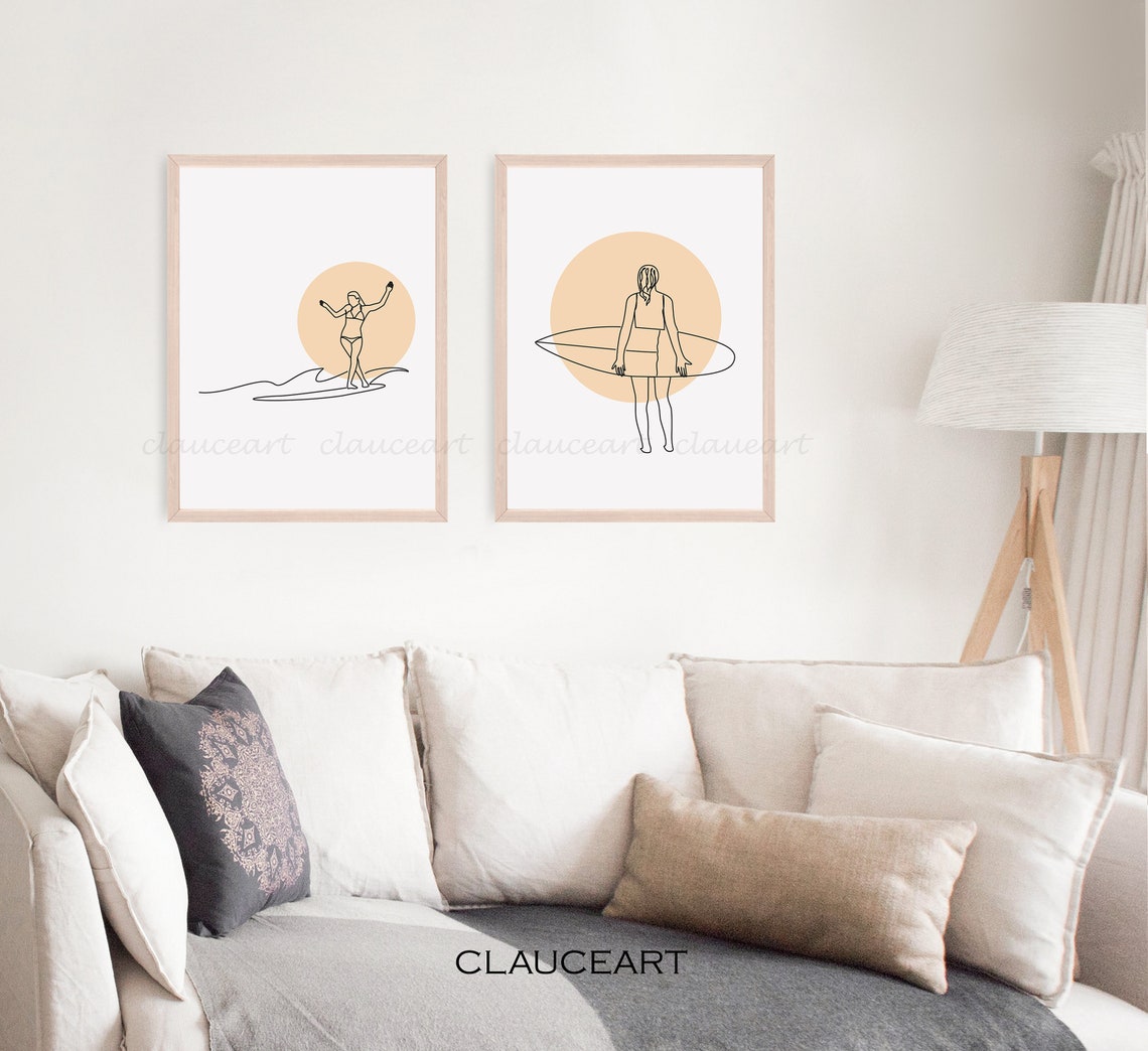 Surfboard Art, Surf Line Drawing, Surf Line Art, Minimalist Wall Art ...