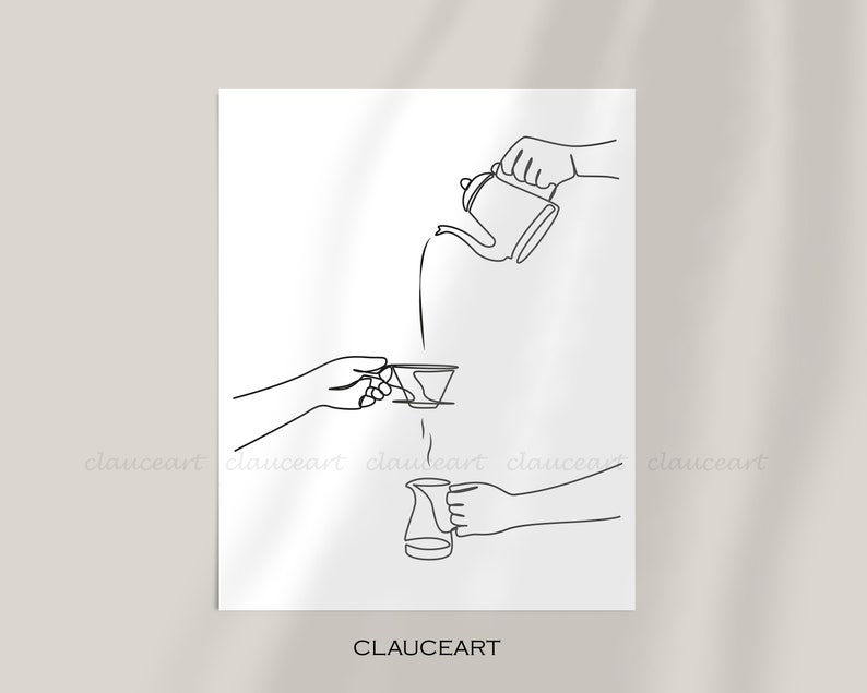 Coffee Poster Art, Coffee One Line Drawing, Kitchen Wall Décor, Coffee ...