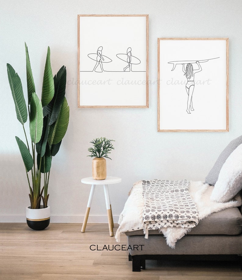 Woman Surf Line Drawing Surf Art Print Surf Line Art | Etsy