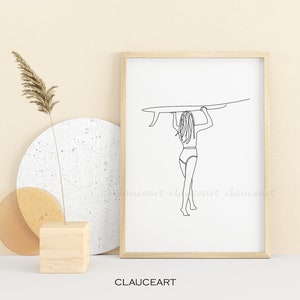 Woman Surf Line Drawing Surf Art Print Surf Line Art | Etsy