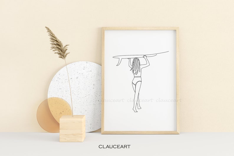 Woman Surf Line Drawing Surf Art Print Surf Line Art | Etsy