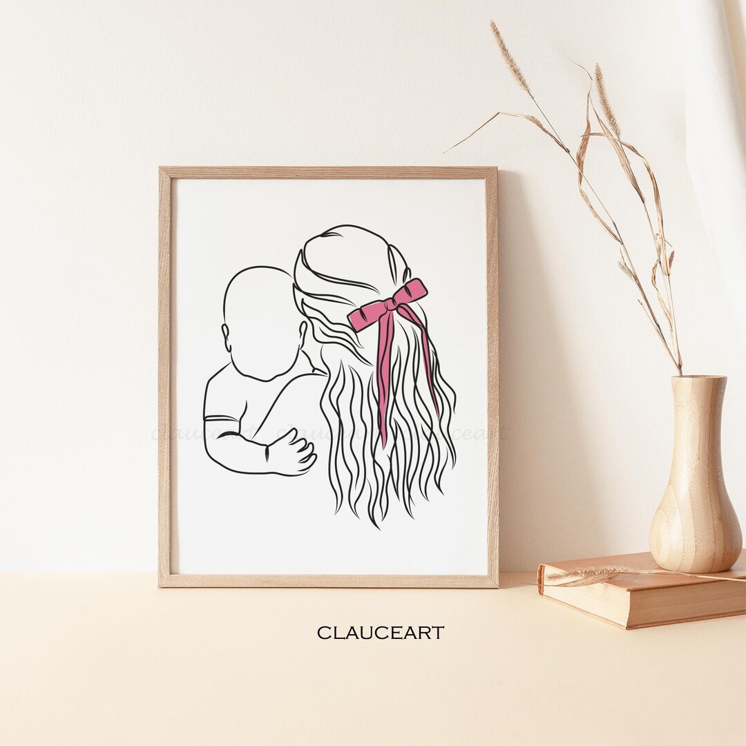 Mom and Baby Line Drawing, Motherhood Poster, Nursery Line Art, Mother ...