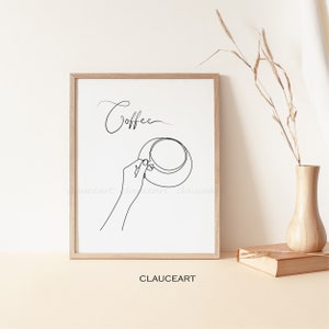 Coffee Art Print, Coffee Line Drawing, One Line Art, Coffee Lovers ...