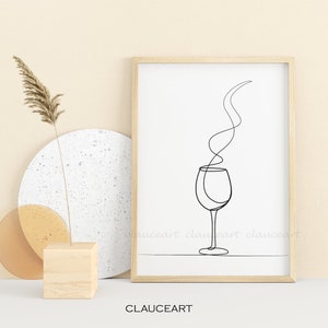Wine Glass Line Art, Wine Art Print, Minimalist Wine Lover Art ...