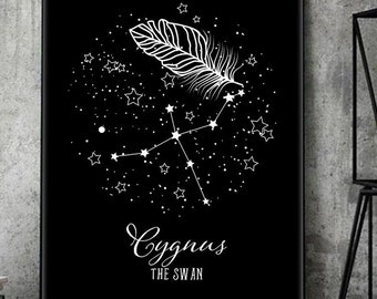 Cygnus Art Print astronomy poster the Swan Star Chart Space Astronomy ...