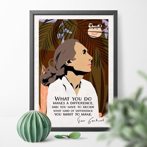 Jane Goodall Quote Poster Art Print - Makes A Difference, Female ...