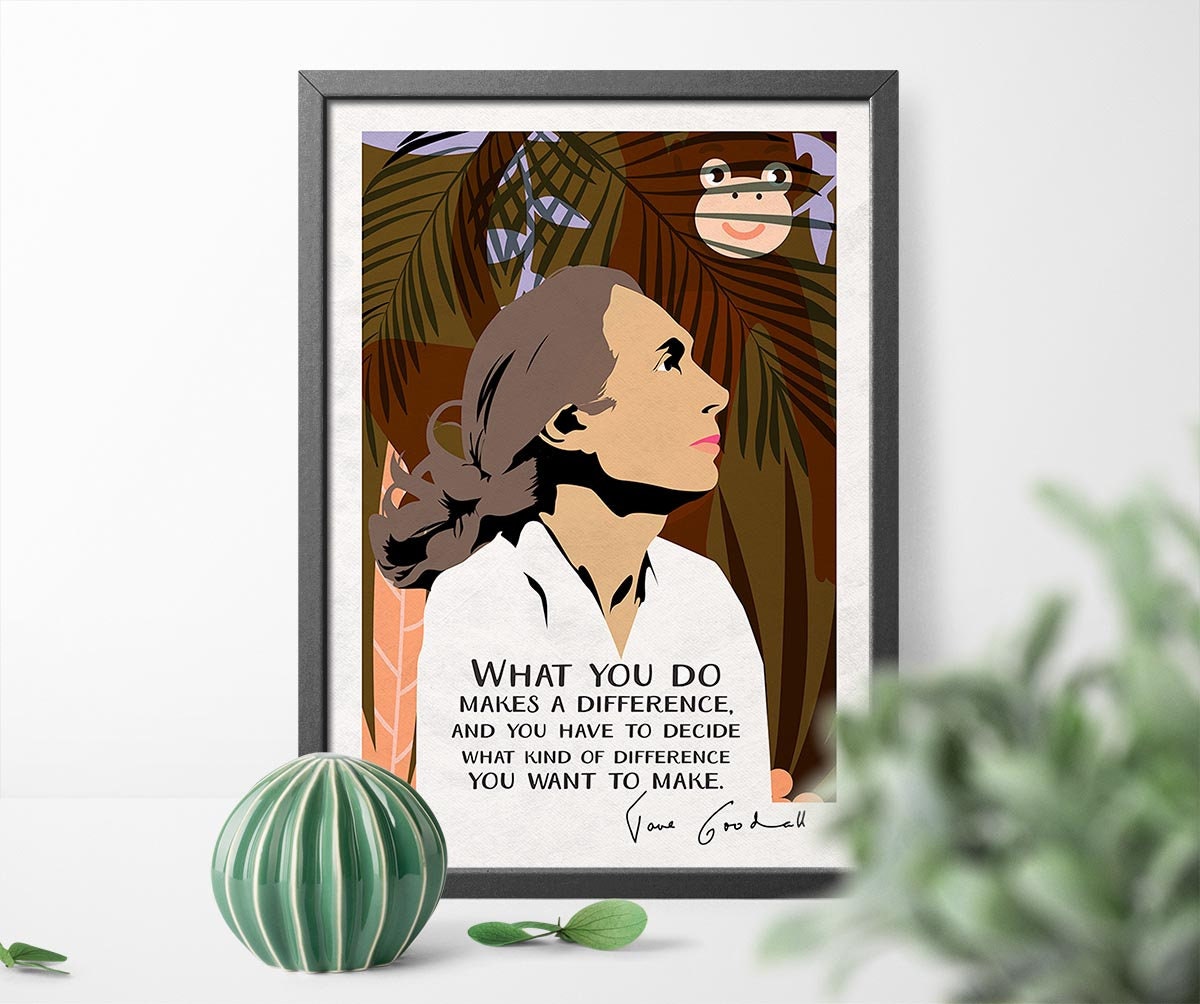 Jane Goodall Quote Poster Art Print - Makes A Difference, Female ...