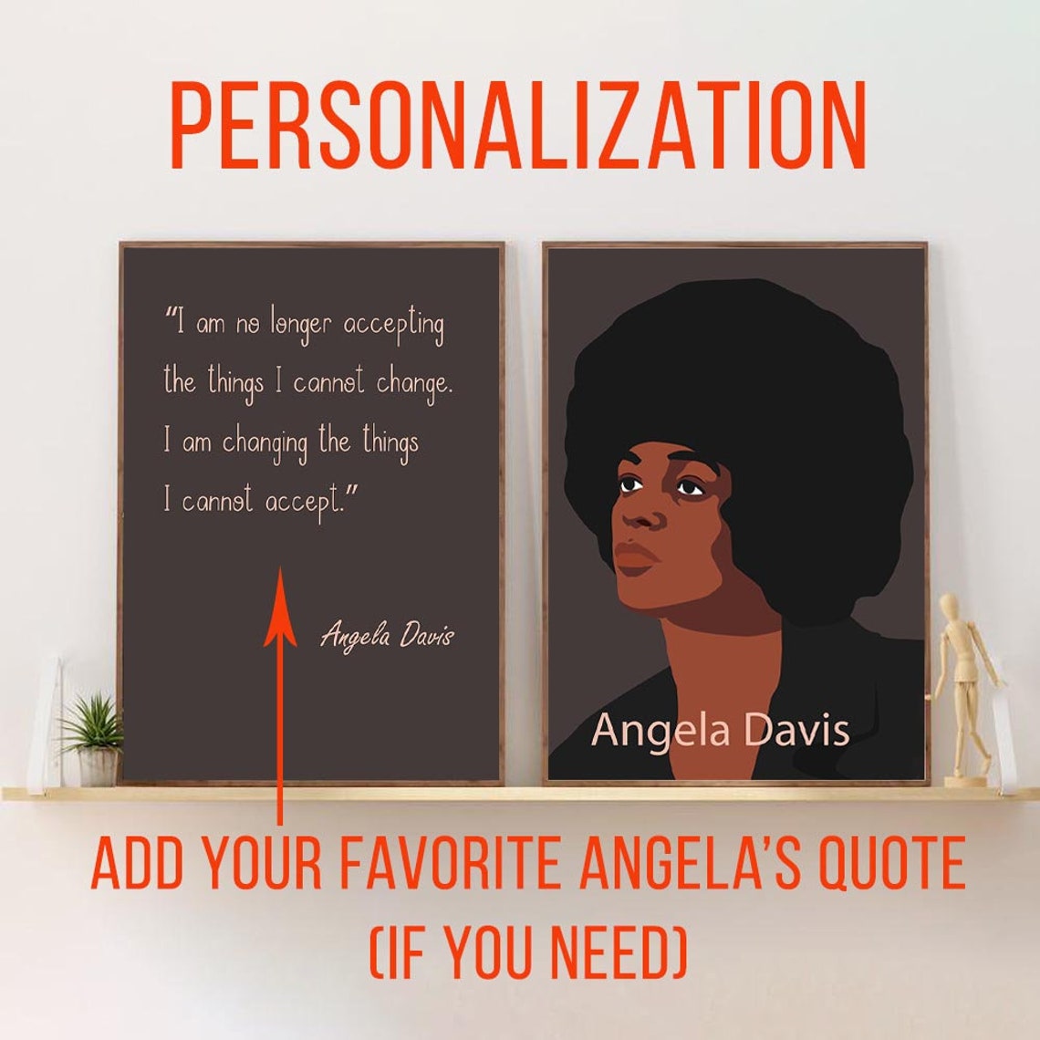 Angela Davis Poster Print Quote Set of 2 Feminism print Black | Etsy