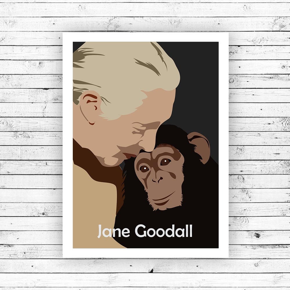 Jane Goodall Poster Art Print Chimpanzee Female scientist | Etsy