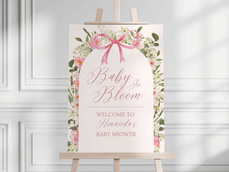 Pink Baby in Bloom Baby Shower Welcome Sign | Pink Floral Baby Girl ...
