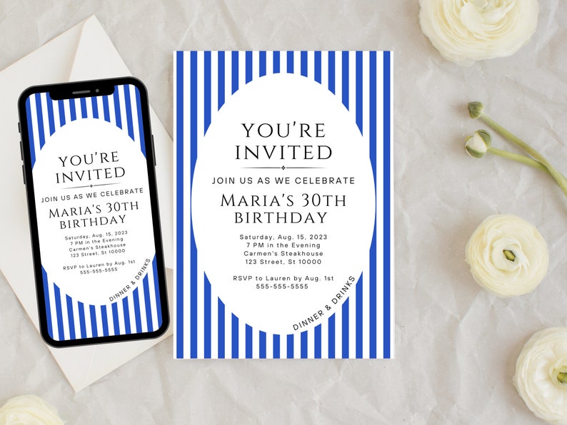 Summer Stripes Birthday Party Invitation Template | Classic Stripe ...
