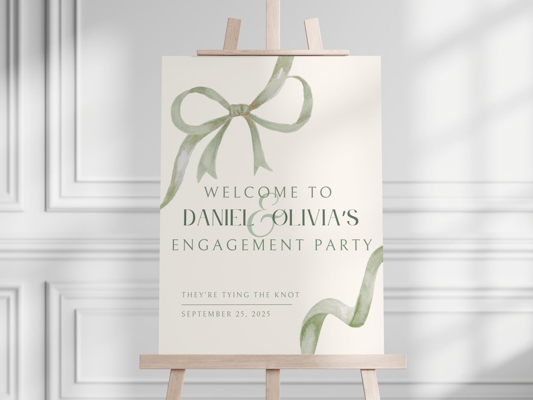 Green Bow Engagement Party Welcome Sign Template (digital) - Etsy