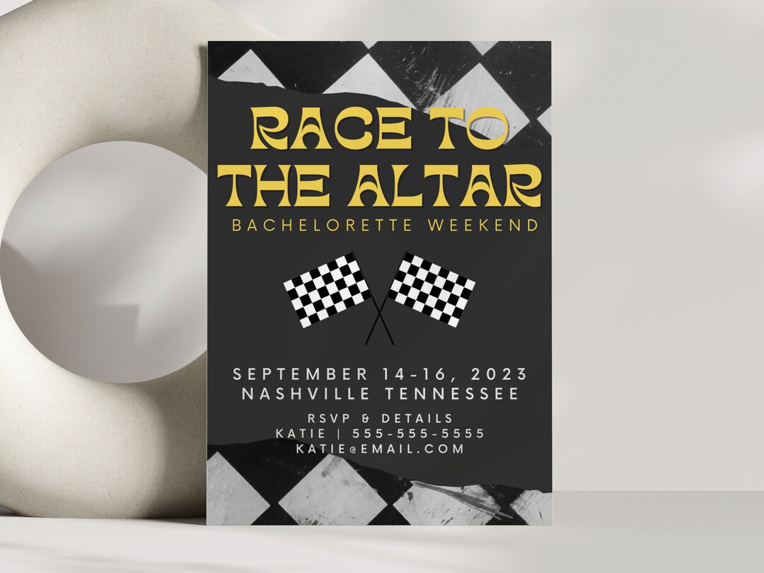 Race to the Altar Bachelorette Invitation: Retro Nascar Theme (canva ...