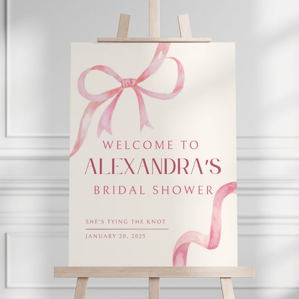 Pink Bow Bridal Shower Welcome Sign Template She's Tying The - Etsy