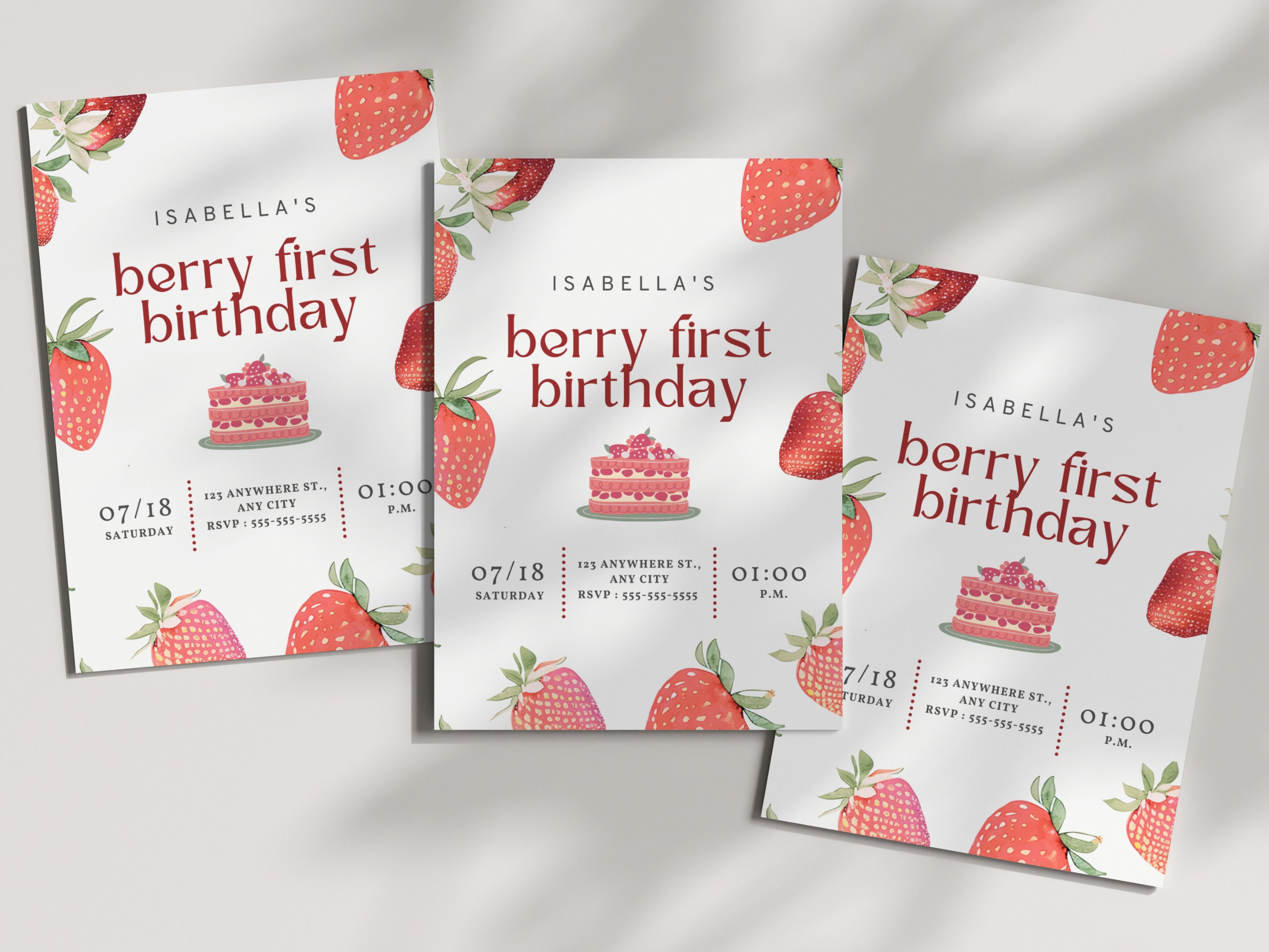 Berry First Birthday Invitation | Berry Sweet Strawberry Party Editable ...