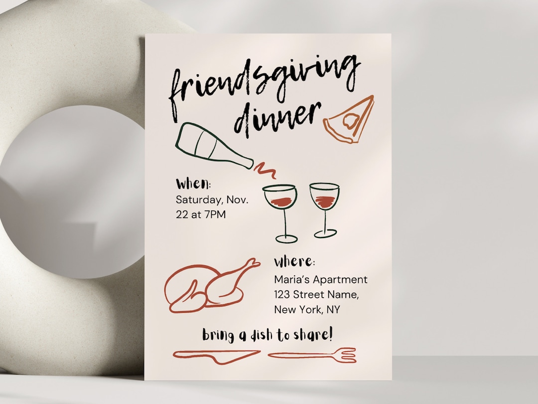 Friendsgiving Dinner Invitation Template: Editable Thanksgiving Party ...