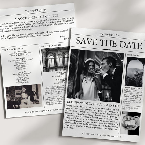 News Paper Wedding Invitation Template - Etsy
