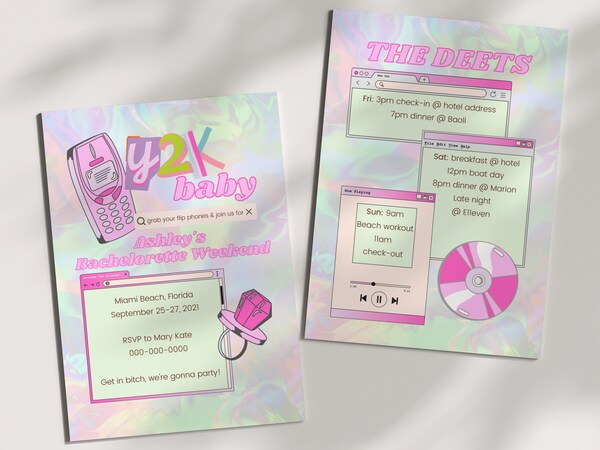 Editable Y2K Party Invitation Template Digital and Printable Birthday ...
