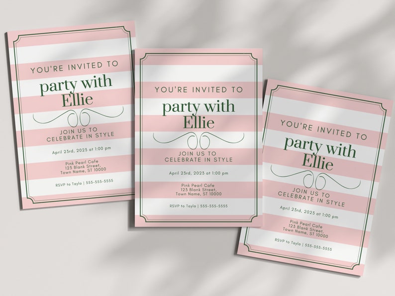 Pink Princess Birthday Party Invitation | Girls Striped Invitation ...