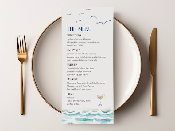 Beach Themed Dinner Menus