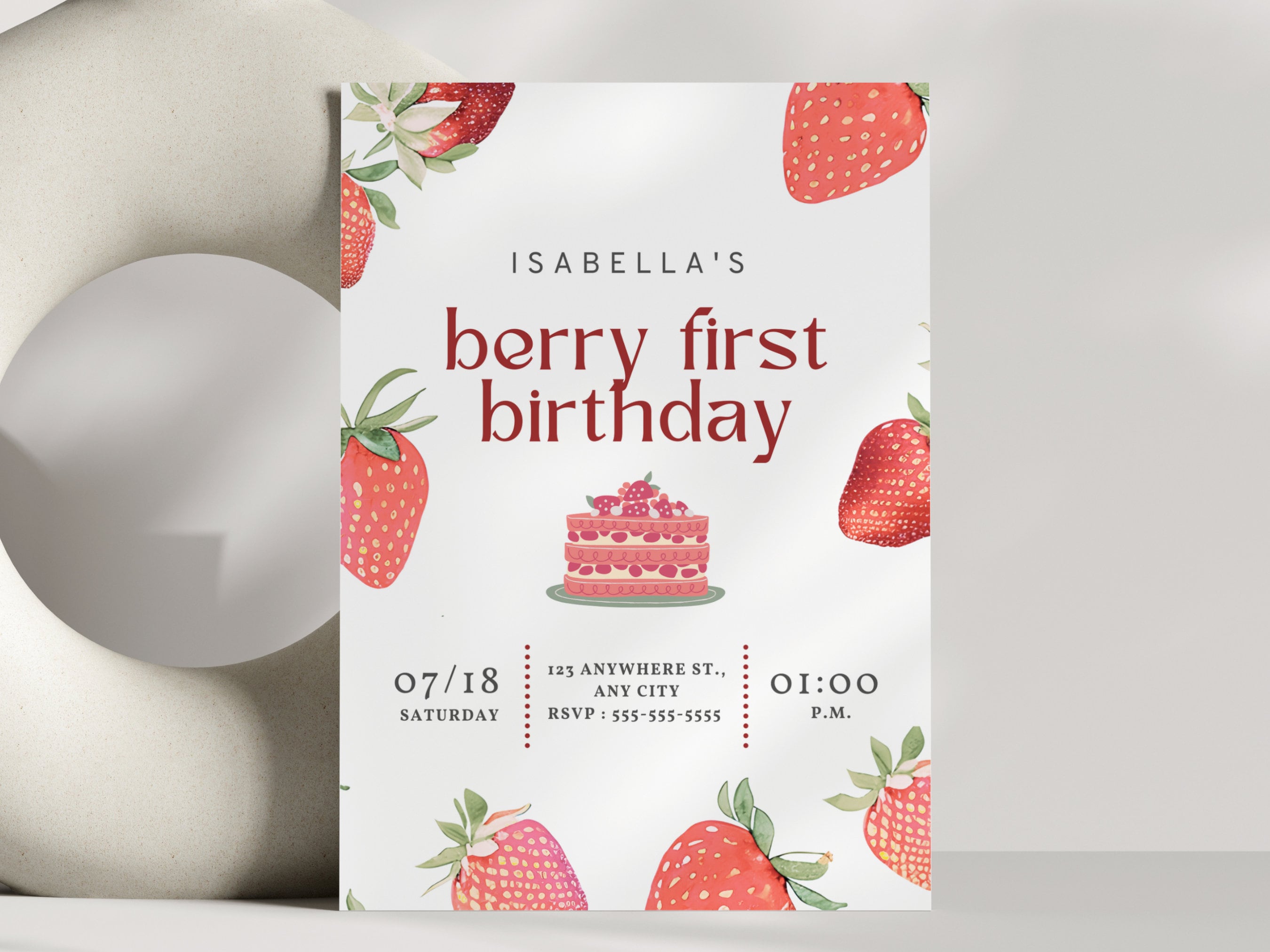Berry First Birthday Invitation | Berry Sweet Strawberry Party Editable ...