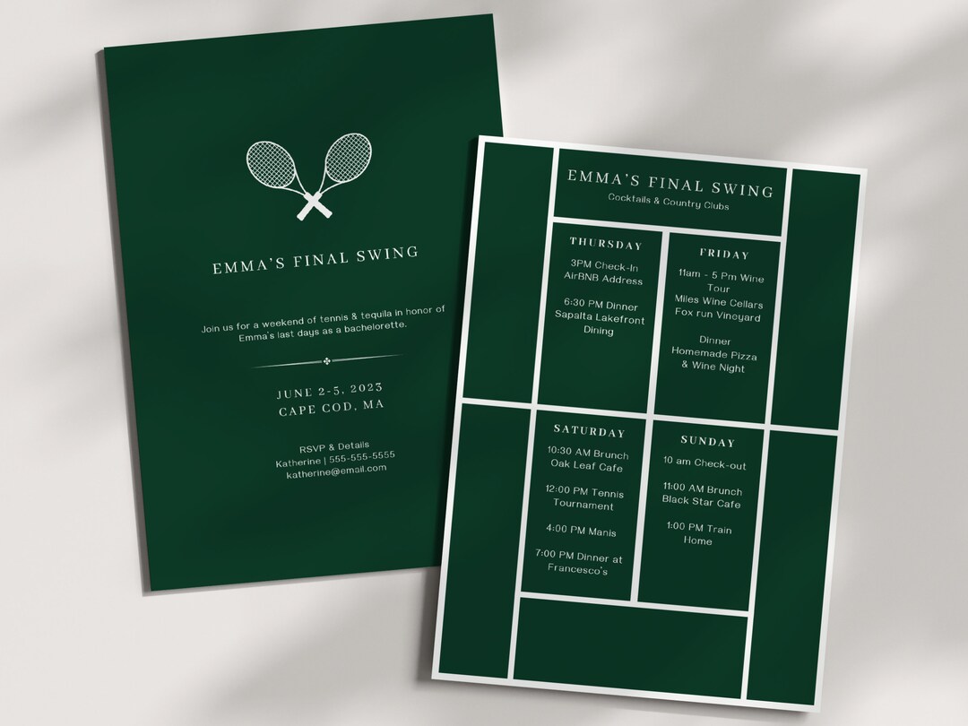 Tennis Bachelorette Invitation Template: Cocktails & Country Clubs ...