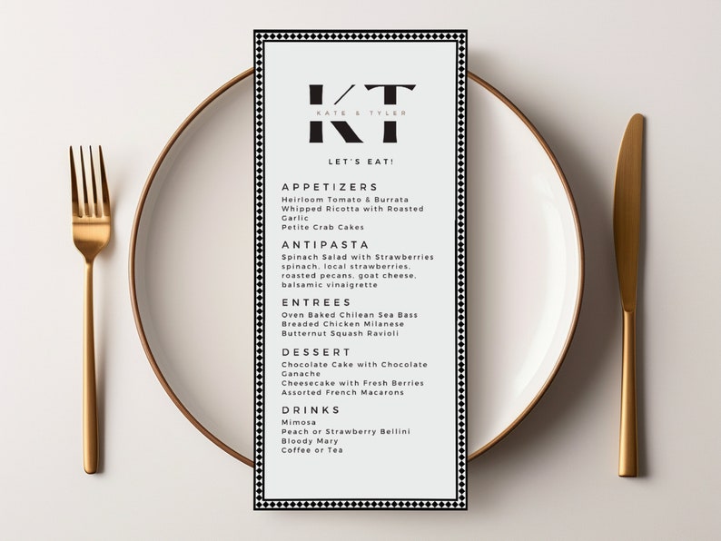 Classic Checker Print Rehearsal Dinner Menu Template Black & White ...