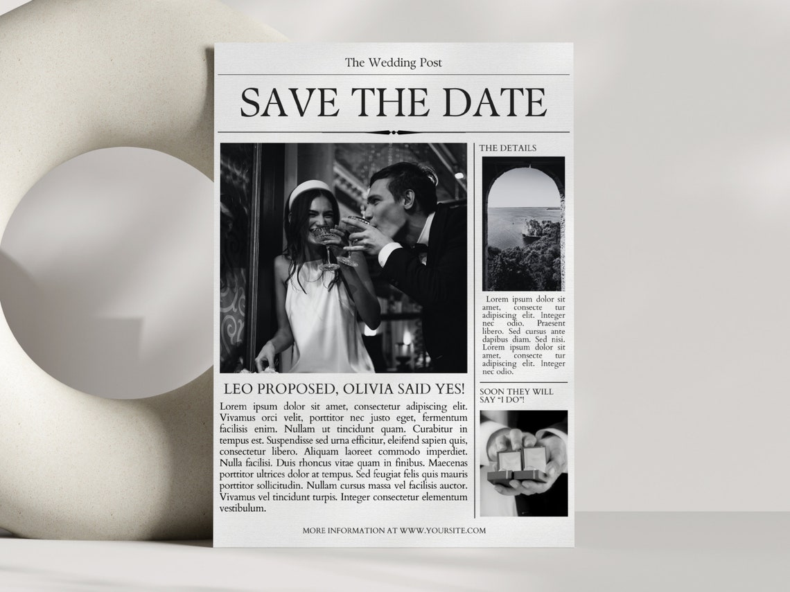 The Wedding Post Newspaper Save the Date Wedding News Paper Invite ...