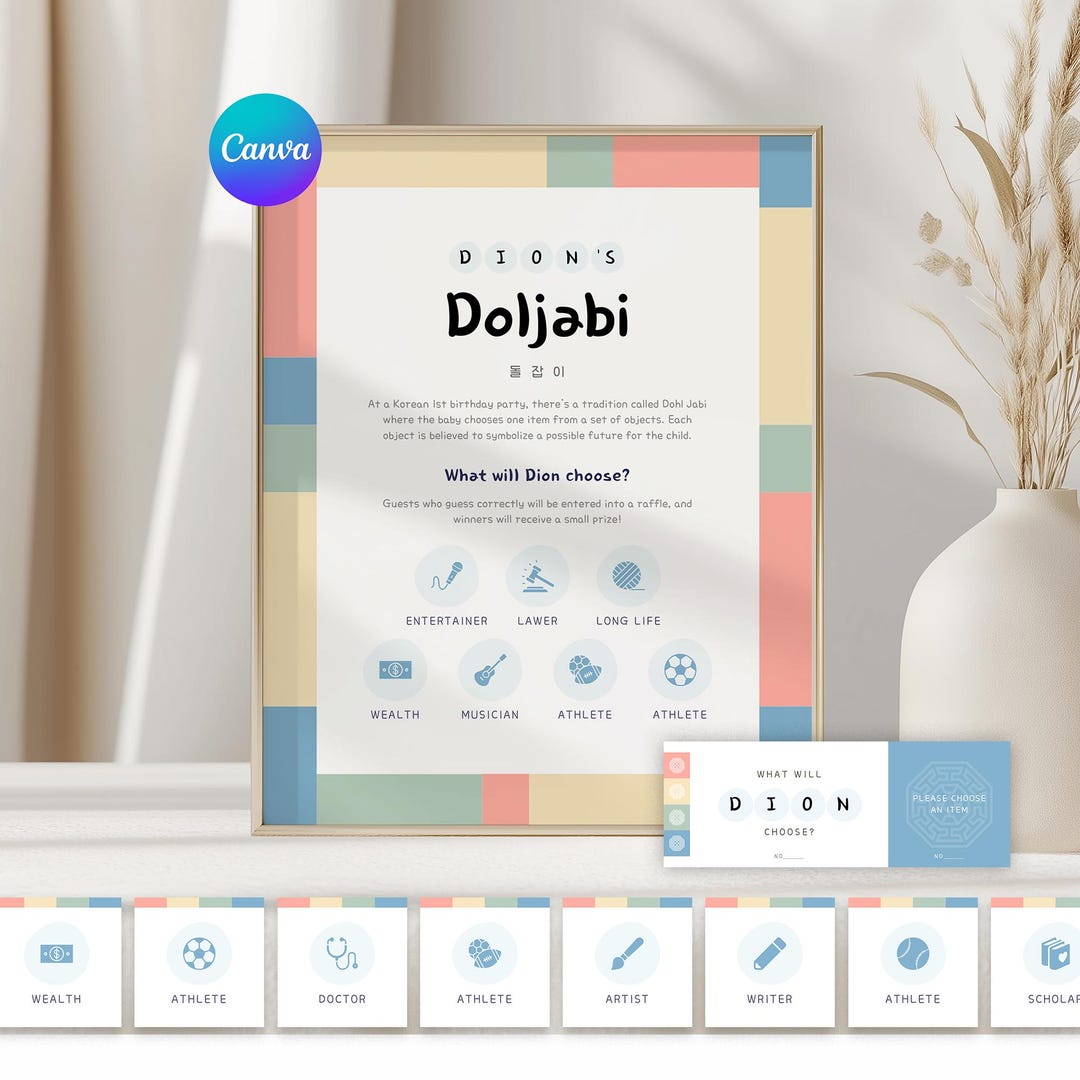 Pastel Editable Doljabi Board & Raffle Ticket Bundle | Korean First ...