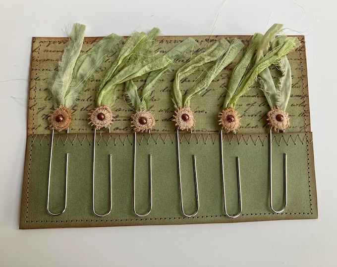 Set of Embellished Large Paper Clips, Sage Green Silk Paper Clips, Junk ...